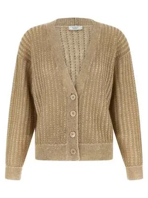 Peserico Waffle Lamé Cardigan - Cream