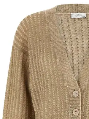 Peserico Waffle Lamé Cardigan - Cream