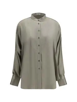 Brunello Cucinelli Silk Shirt With Monili Details - Green