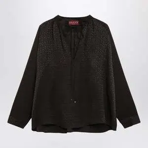 Gucci Brown Jacquard Silk Shirt With Clamps - Cream
