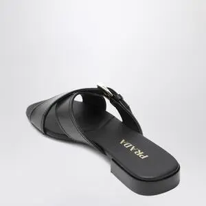 Prada Leather Slider Sandals With Buckle - Black