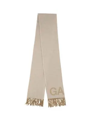 GANNI Fringed Wool Scarf - White