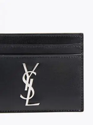 Saint Laurent Cassandre Flat Card Holder In Calfskin With Monogram