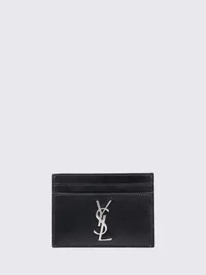 Saint Laurent Cassandre Flat Card Holder In Calfskin With Monogram - Black