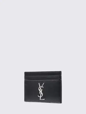 Saint Laurent Cassandre Flat Card Holder In Calfskin With Monogram - Black