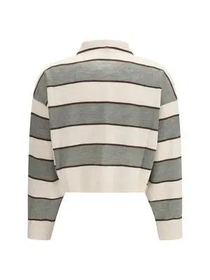 Brunello Cucinelli Polo Crop In Sparkling Stripes Knit - Multicolor