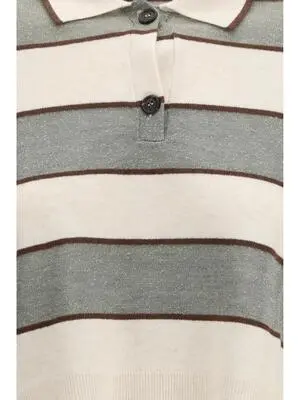 Brunello Cucinelli Polo Crop In Sparkling Stripes Knit - Multicolor