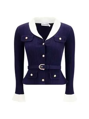 SELF-PORTRAIT Ribbed Cardigan - Blue