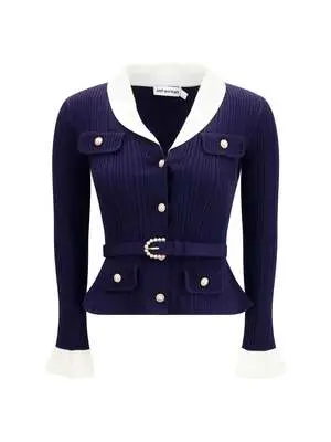 SELF-PORTRAIT Ribbed Cardigan - Blue