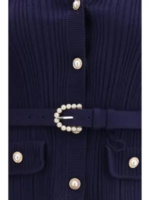 SELF-PORTRAIT Ribbed Cardigan - Blue