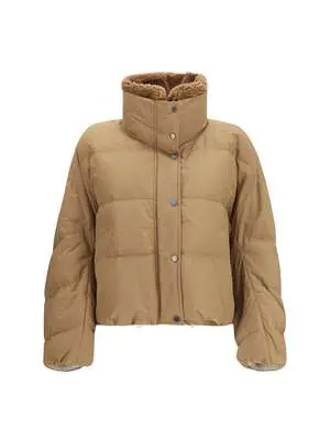 Brunello Cucinelli Padded Jacket With Shearling Collar - Cream