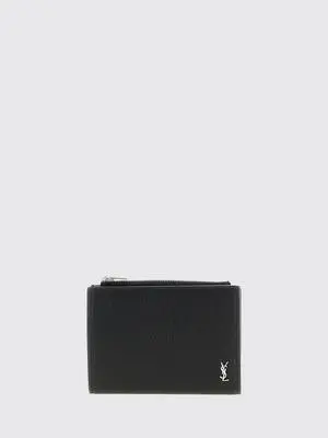 Saint Laurent Tiny Cassandre Hammered Leather Wallet - Black