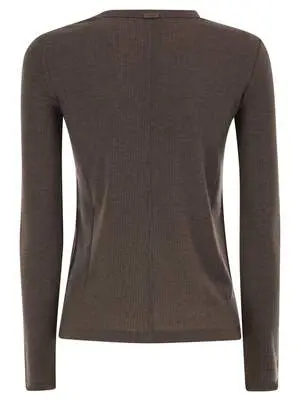 Max Mara Mxmsalmone Ribbed Lyocell And Silk T-shirt - Brown