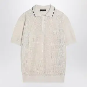 Prada Prada Openwork Talc-Coloured Polo In Cotton And Silk Men White