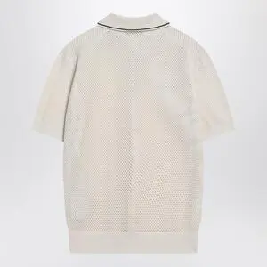 Prada Openwork Talc-coloured Polo In Cotton And Silk - White