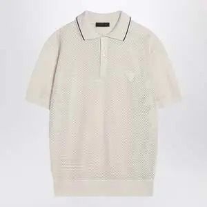 Prada Prada Openwork Talc-Coloured Polo In Cotton And Silk Men White
