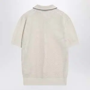 Prada Openwork Talc-coloured Polo In Cotton And Silk - White