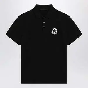 Moncler Cotton Pique Polo Shirt With Logo - Black