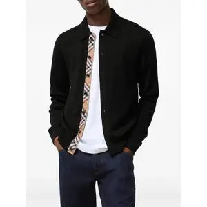 Burberry Fine-knit Wool Check Cardigan - Black