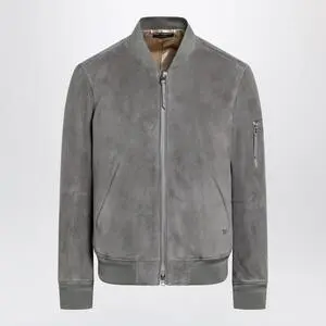 TOM FORD Tom Ford Titanium Suede Bomber Jacket In Lamb Leather Men Gray