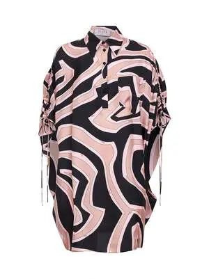 Emilio Pucci Black And Pink Labirinto-print Silk Twill Short Kaftan Dress - Multicolor