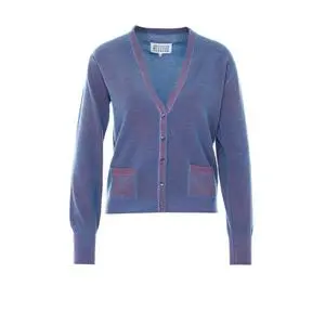 MAISON MARGIELA Virgin Wool V-neck Cardigan - Blue