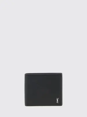 Saint Laurent Tiny Cassandre East/west Wallet In Grained Leather - Black