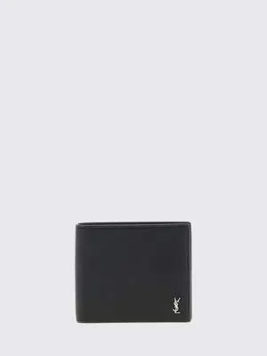 Saint Laurent Tiny Cassandre East/west Wallet In Grained Leather - Black