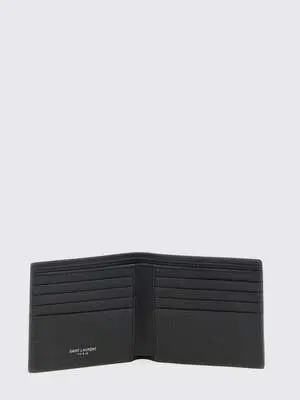 Saint Laurent Tiny Cassandre East/west Wallet In Grained Leather - Black