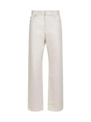 Fendi Beige Cotton Denim Straight Jeans With Ff Motif - Multicolor
