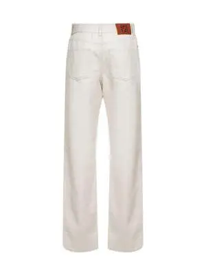 Fendi Beige Cotton Denim Straight Jeans With Ff Motif - Multicolor