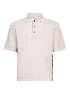 Burberry Beige Cotton Mesh Polo Shirt With Check Trims - Multicolor