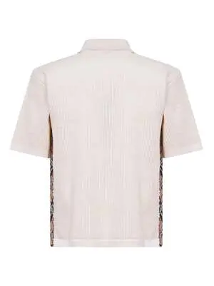 Burberry Beige Cotton Mesh Polo Shirt With Check Trims - Multicolor