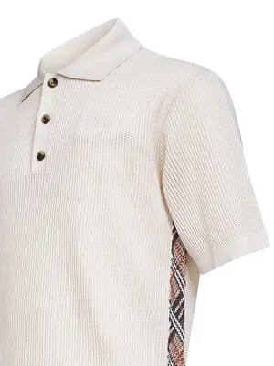 Burberry Beige Cotton Mesh Polo Shirt With Check Trims - Multicolor