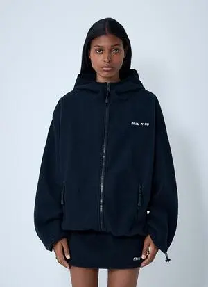Miu Miu Cotton-fleece Hooded Logo Motif Sweatshirt - Blue