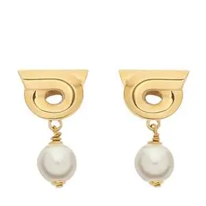 FERRAGAMO Gancini Pearl Earrings - Gold