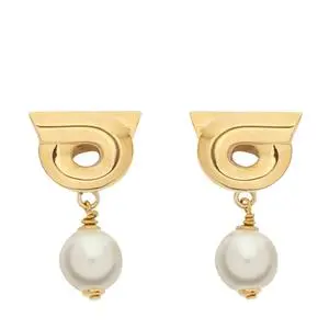 FERRAGAMO Gancini Pearl Earrings - Gold