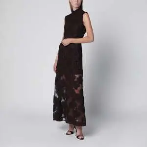 ROTATE BY BIRGER CHRISTENSEN 3d Floral High Neck Long Dress - Brown