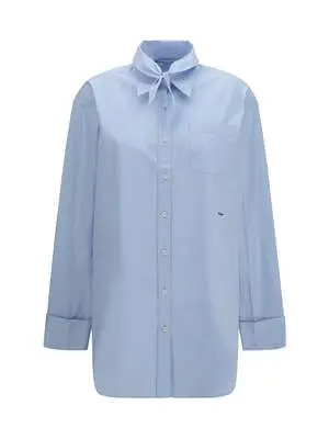 Prada Oversized Shirt With Pocket And Embroidered Logo - Blue