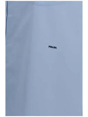 Prada Oversized Shirt With Pocket And Embroidered Logo - Blue