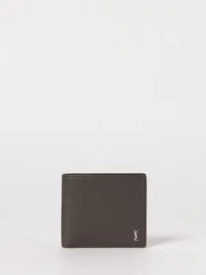 Saint Laurent Tiny Cassandre East/west Wallet In Grained Leather - Brown