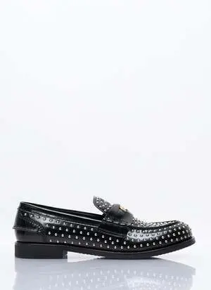 Miu Miu Studded Leather Loafers - Black