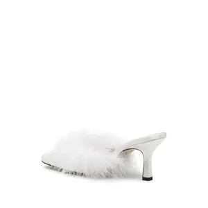 Mach & Mach Feather Trim Mules - White