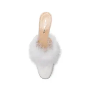 Mach & Mach Feather Trim Mules - White