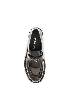Prada Leather Logo Loafers - Brown