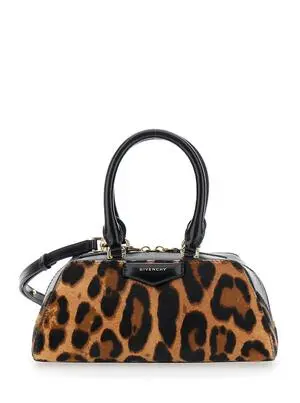 Givenchy Antigona East West' Brown Mini Handbag With Animalier Print And Logo Lettering On The Front In Leather - Multicolor