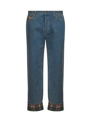 Burberry Medium Blue Denim Jeans With Check Details - Multicolor