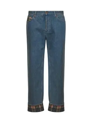 Burberry Burberry Men Medium Blue Denim Jeans With Check Details Multicolor