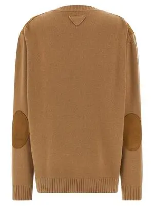 Prada Suede Paneled Virgin Wool Sweater - Brown