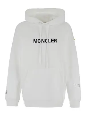 Moncler White Hoodie With Logo Lettering On The Front And Logo Print On The Rear In Cotton - Multicolor